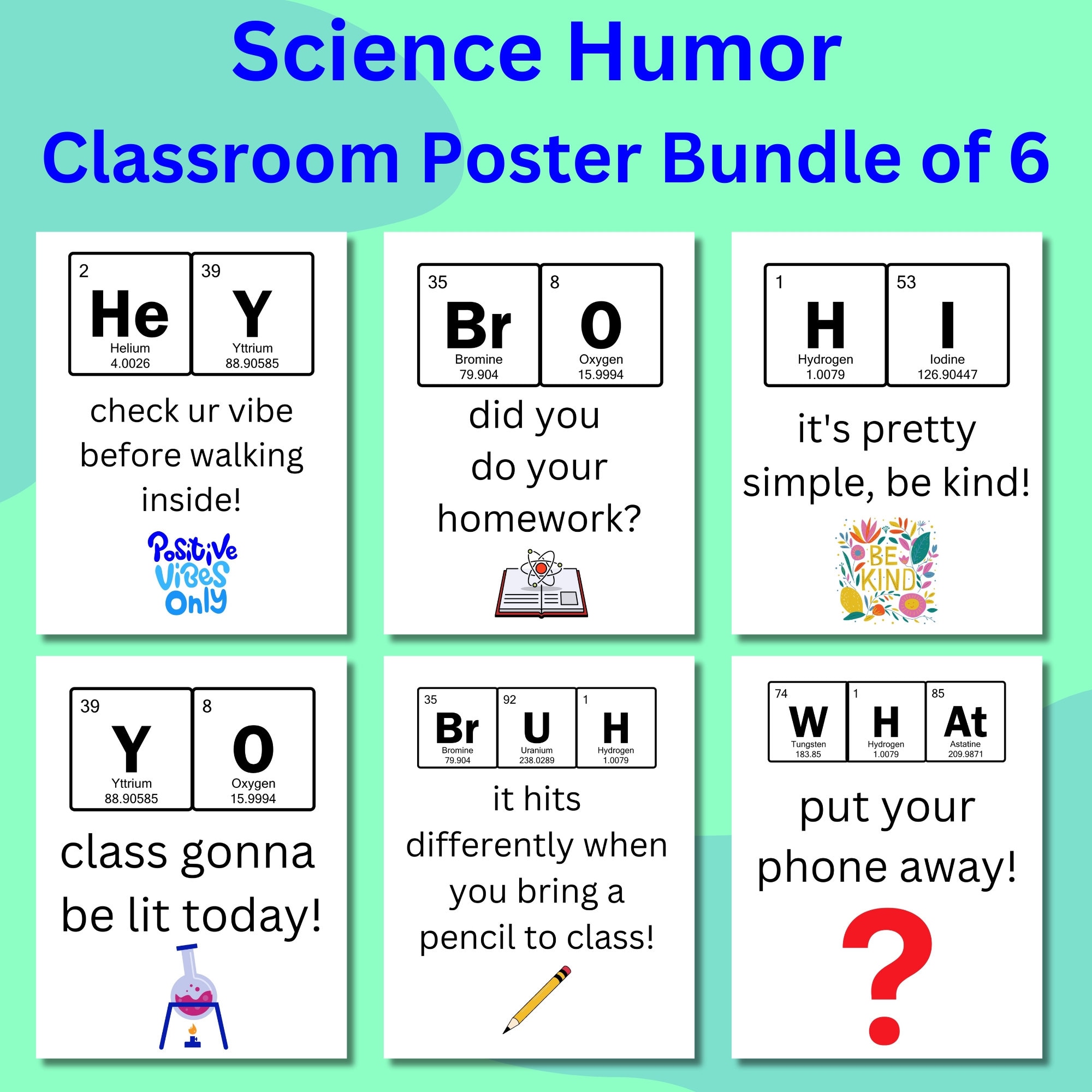 Science Humor Classroom Poster Bundle of 6, Instant Digital Download ...