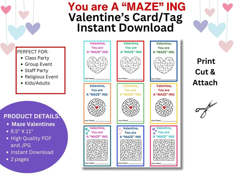 You Are A"maze"ing Printable Valentine's, Classroom Valentine's ...