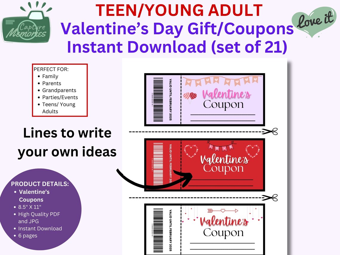 TEEN/YOUNG ADULT: Valentine's Day Coupons/gift - 21 Coupons, Vday Gift ...