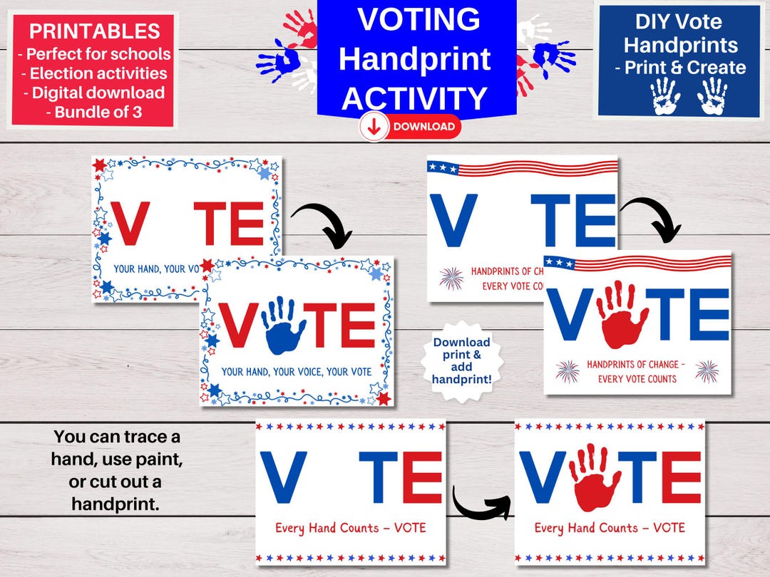 Vote Handprint Activity, Kid Craft Idea, Election Day Fun, Art Project ...