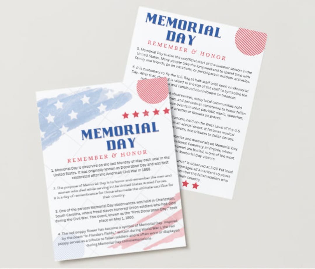 Memorial Day - Facts Download/printable - Etsy