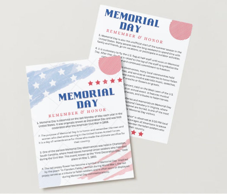 Memorial Day - Facts Download/printable - Etsy