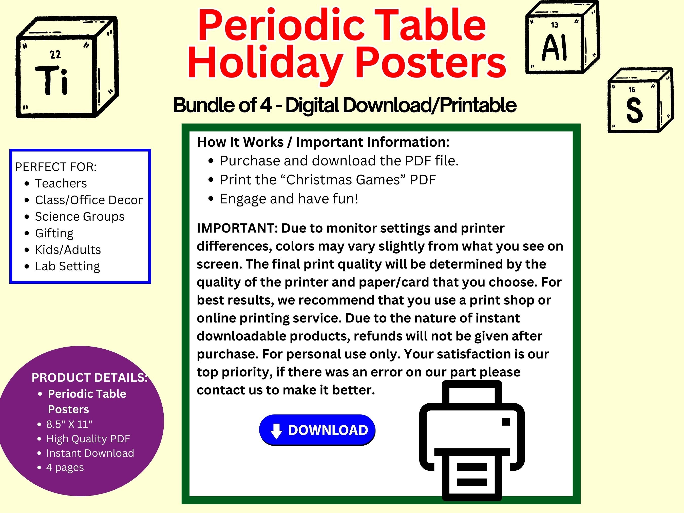 Periodic Table Multicultural Holiday Prints, Classroom Poster, Gift ...