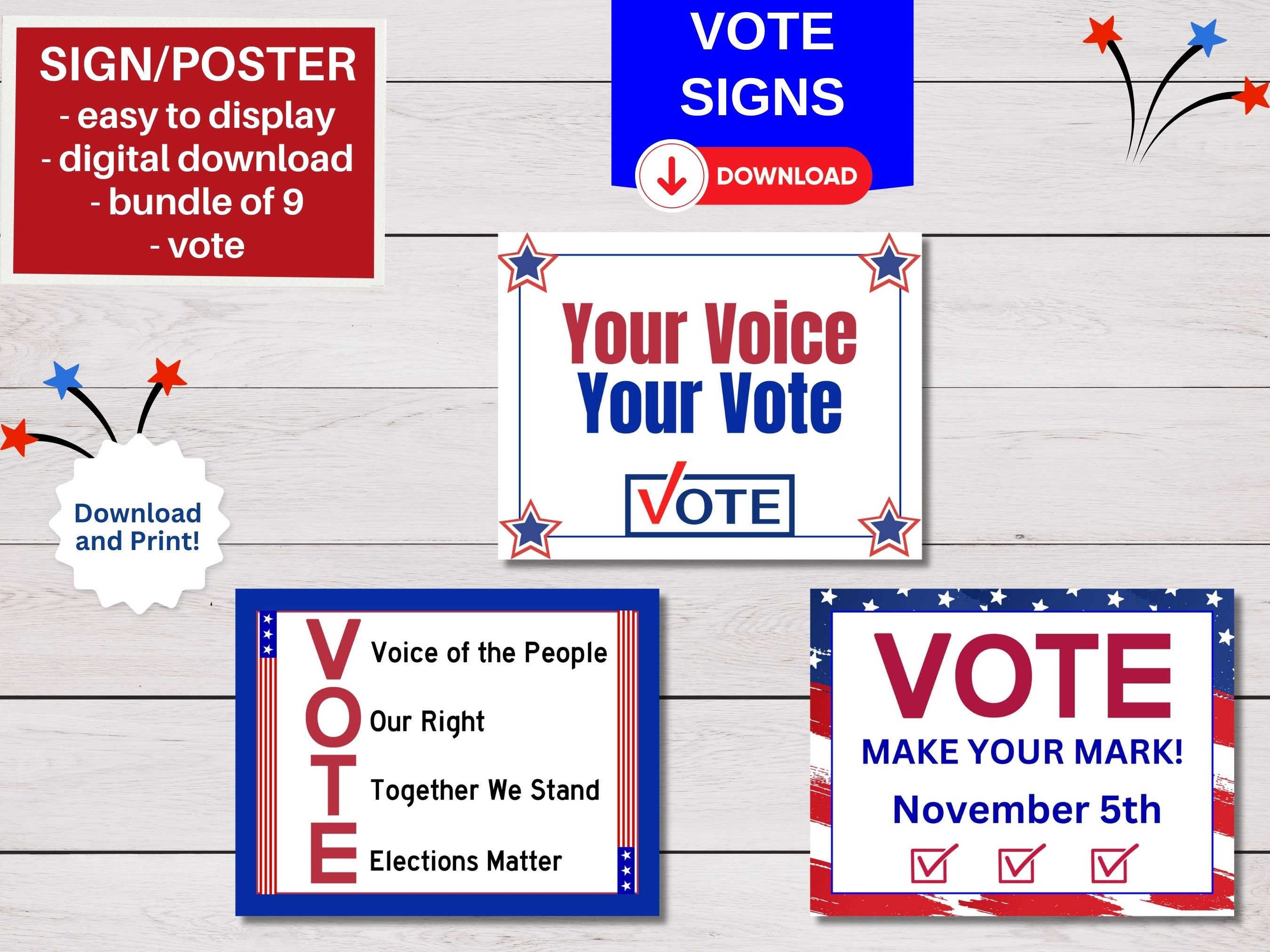 Vote Signs, Election Day Poster Bundle, USA Voting Pack, Voting Rights ...