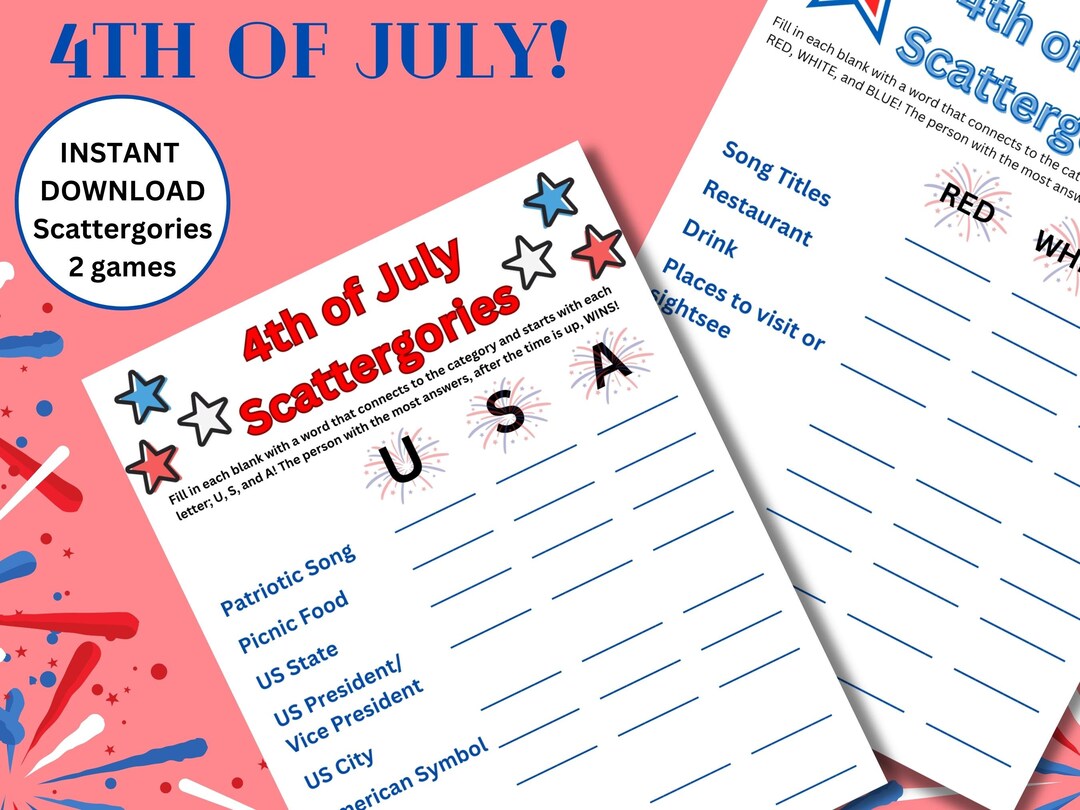 Fourth of July Scattergories Game, 4th of July Game, Patriotic Game ...