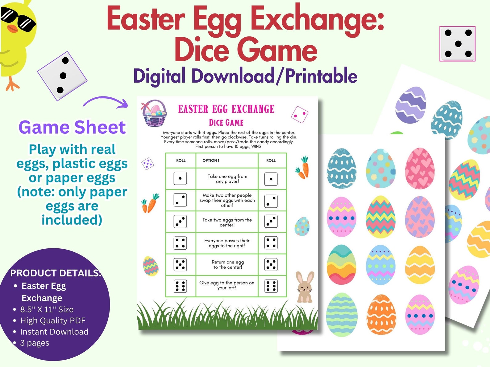 Easter Egg Exchange Dice Party Game, Class/family Activity, Group Game ...