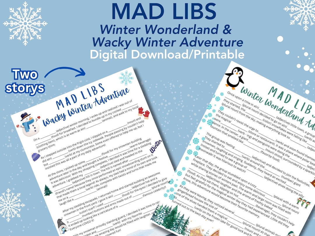 Winter-themed Mad Libs, Class Activity, Family Party, Group Game ...