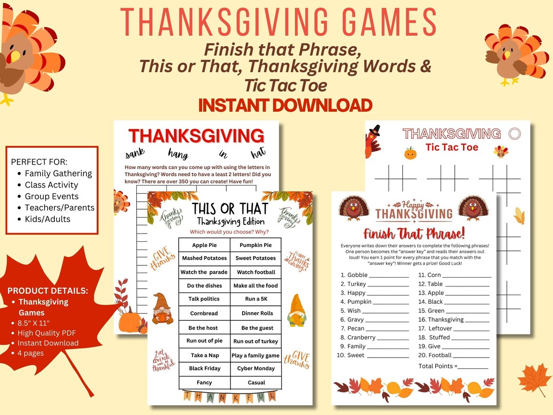 Thanksgiving Games Bundle - Digital Download, Family/dinner Games ...
