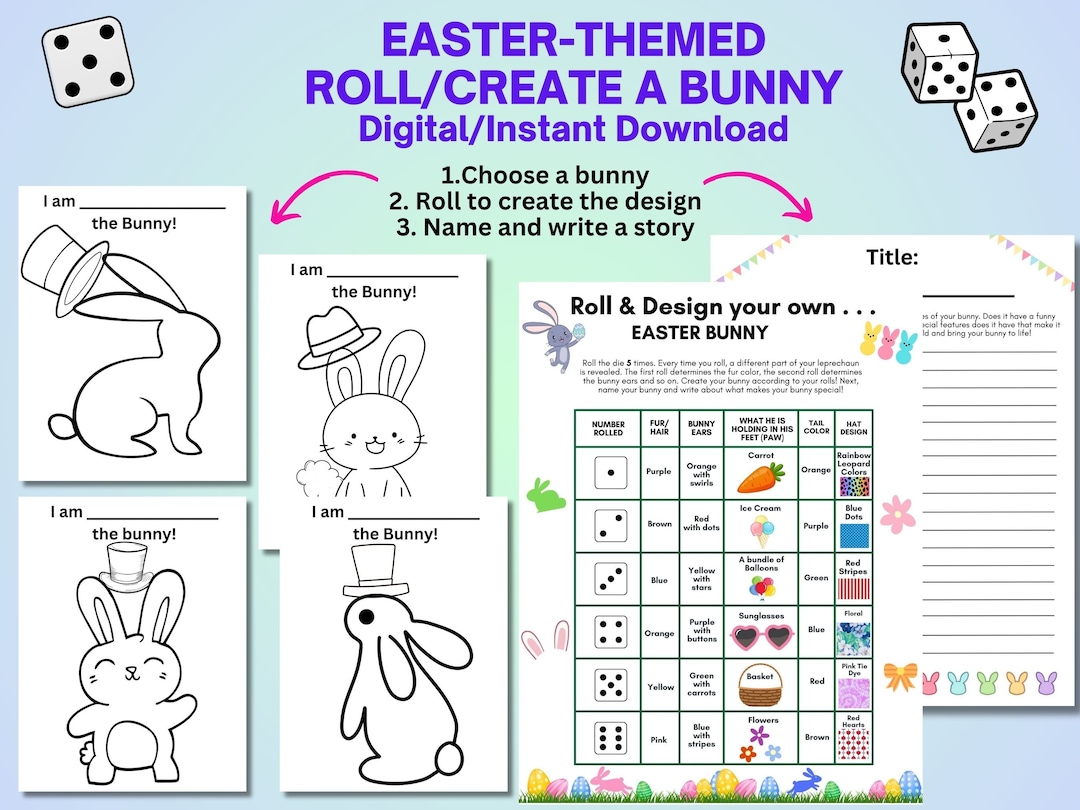 EASTER Dice Game, Roll & Create Your Own BUNNY, Class Activity, Party ...