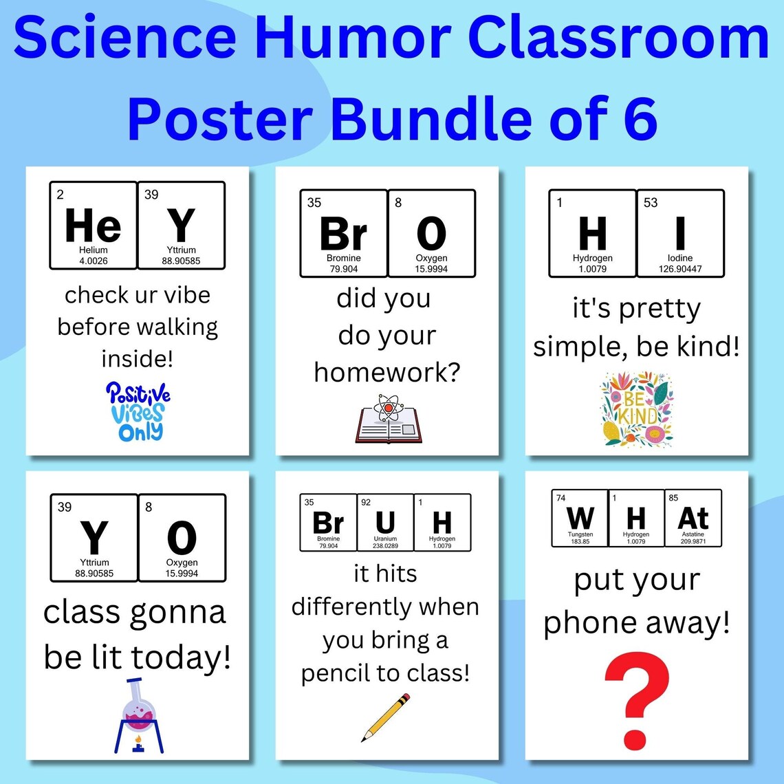 Science Humor Classroom Poster Bundle of 6, Instant Digital Download ...