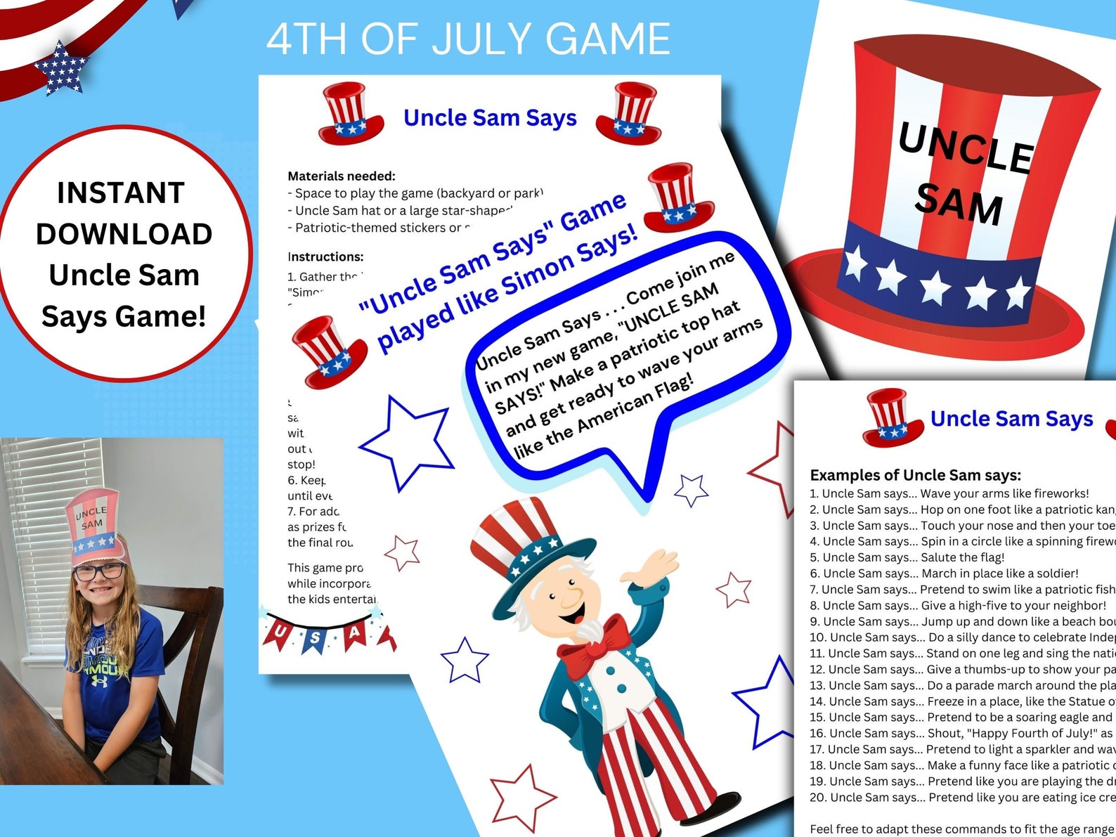 Uncle Sam Says Game, Fourth of July Activity, Fun and Engaging Kids ...