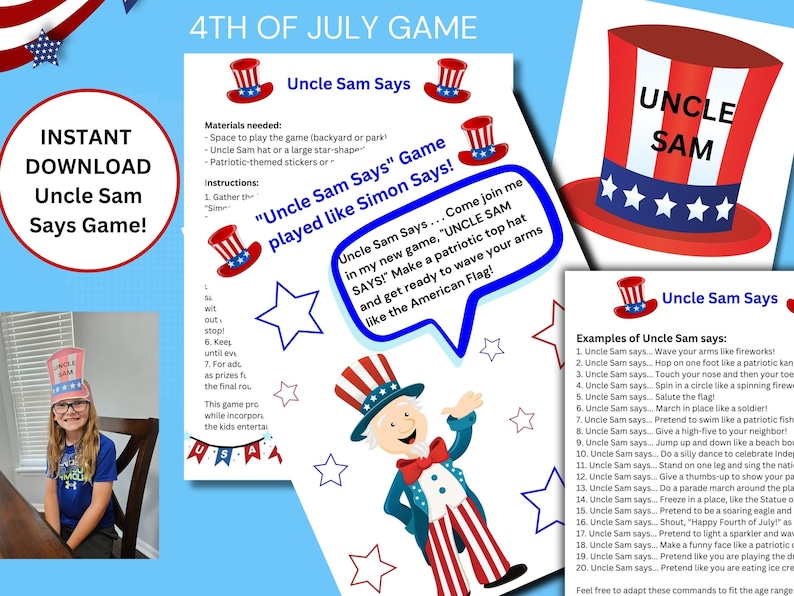 Uncle Sam Says Game, Fourth of July Activity, Fun and Engaging Kids ...
