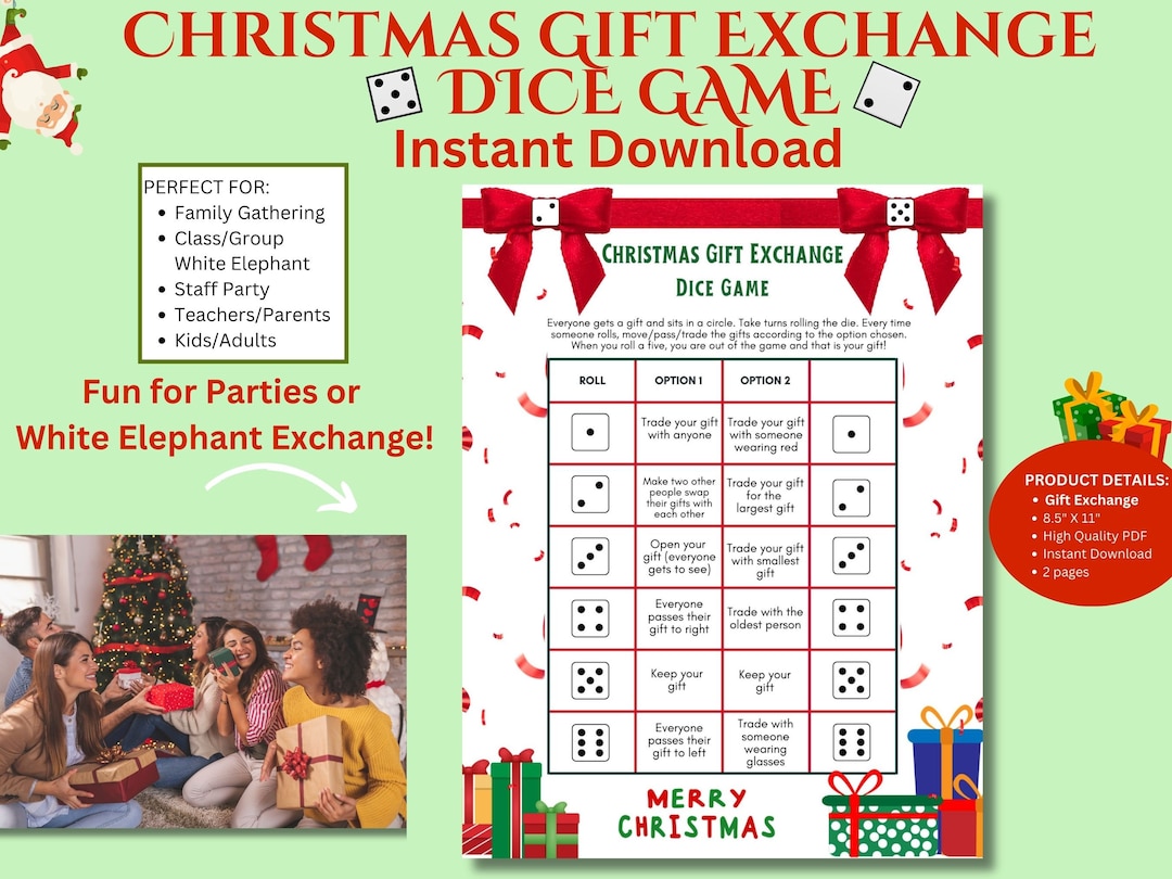 Christmas Gift Exchange Dice Game, White Elephant Exchange, Gift Swap ...