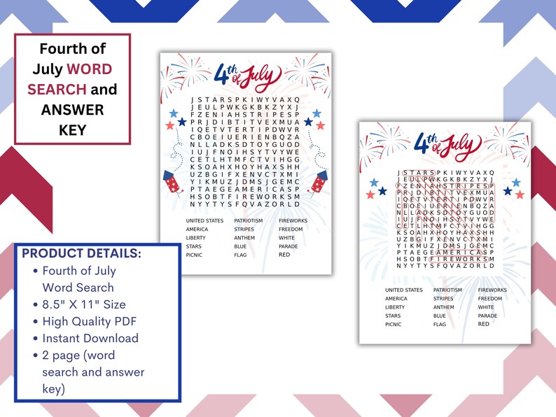 Fourth of July Patriotic Word Search Activity PDF, Kids Fun Activity ...
