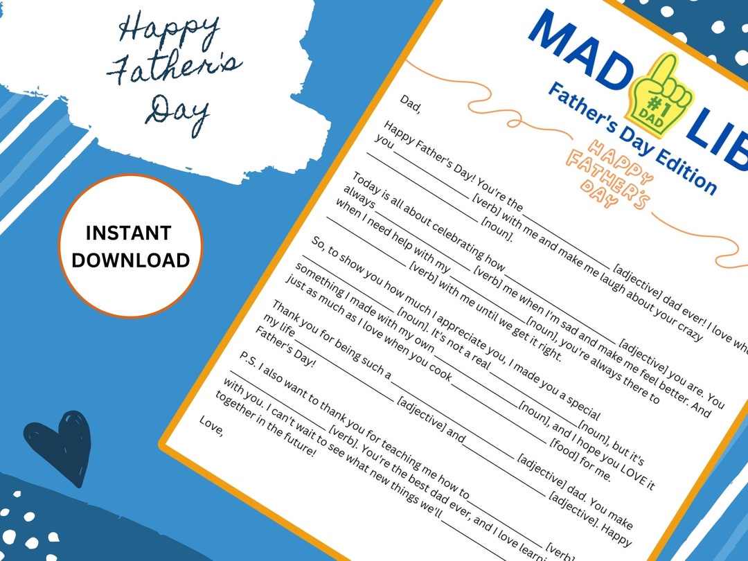 Father's Day Mad Lib-digital Download/printable, Gift for Dad ...