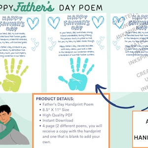 Handprint Poem Father's Day - Printable/download, Gift for Dad, Daddy ...