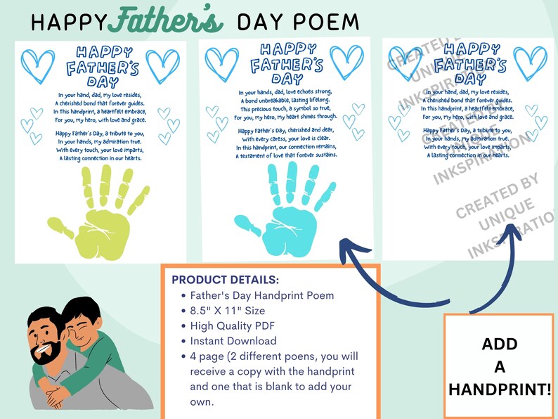 Handprint Poem Father's Day - Printable/download, Gift for Dad, Daddy ...