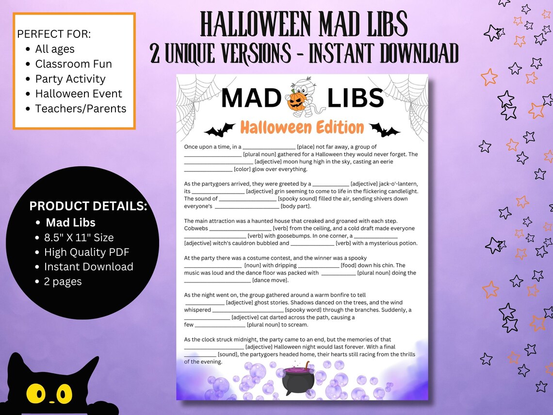 Halloween Mad Libs Bundle - Instant Download, Classroom Activity, Party ...