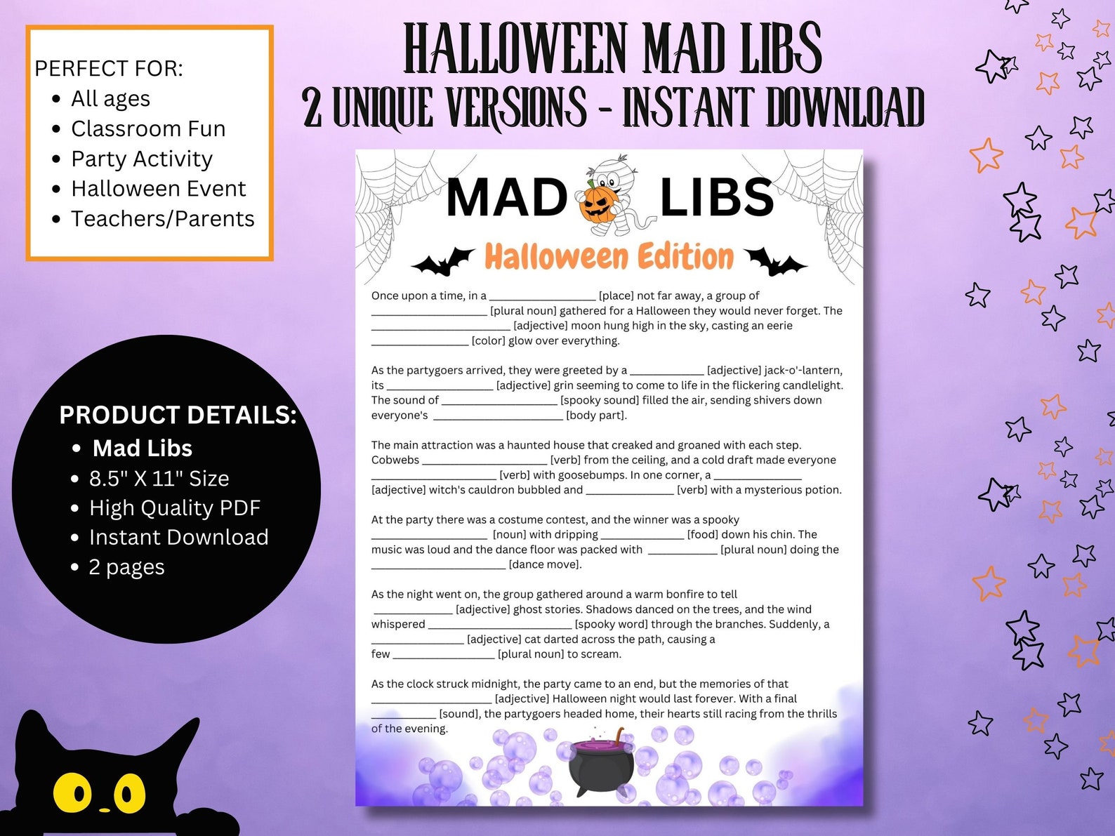Halloween Mad Libs Bundle - Instant Download, Classroom Activity, Party ...