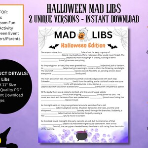 Halloween Mad Libs Bundle - Instant Download, Classroom Activity, Party ...