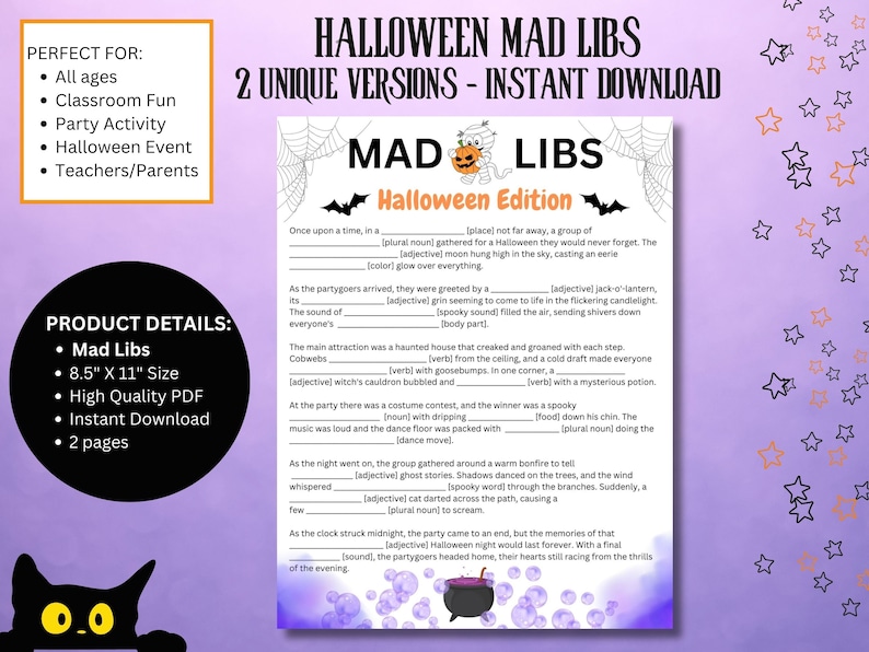Halloween Mad Libs Bundle Instant Download, Classroom Activity, Party ...