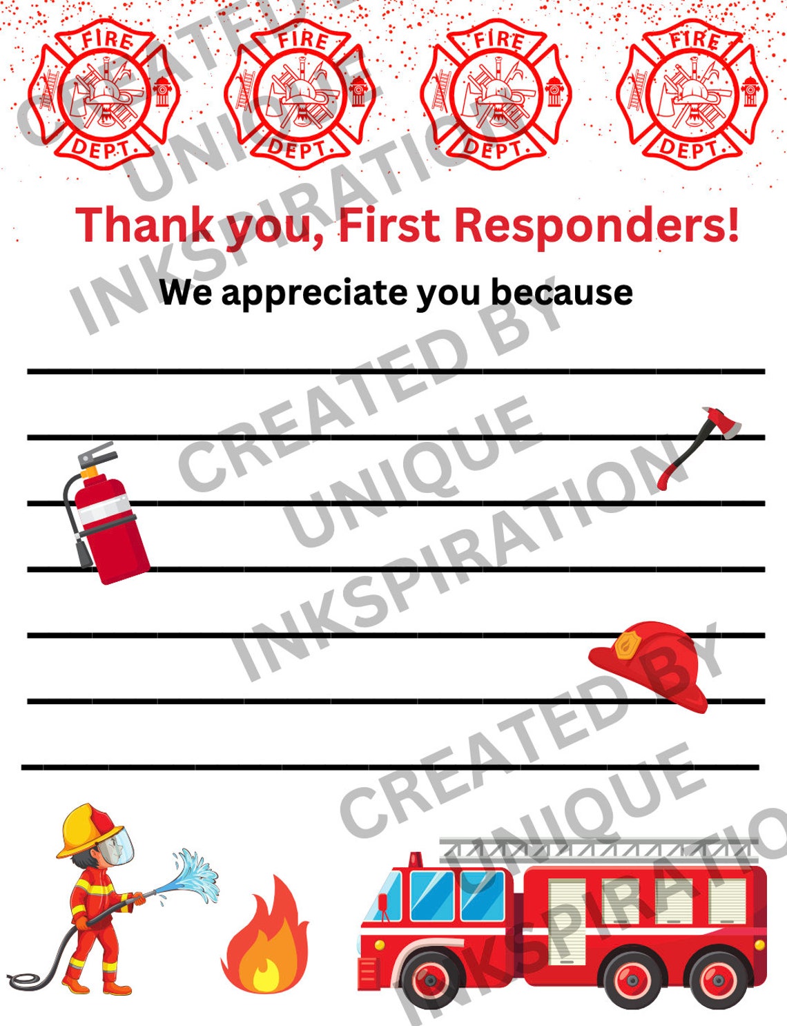 First Responder Thank You Notes - Instant Download & Print, Police, EMS ...