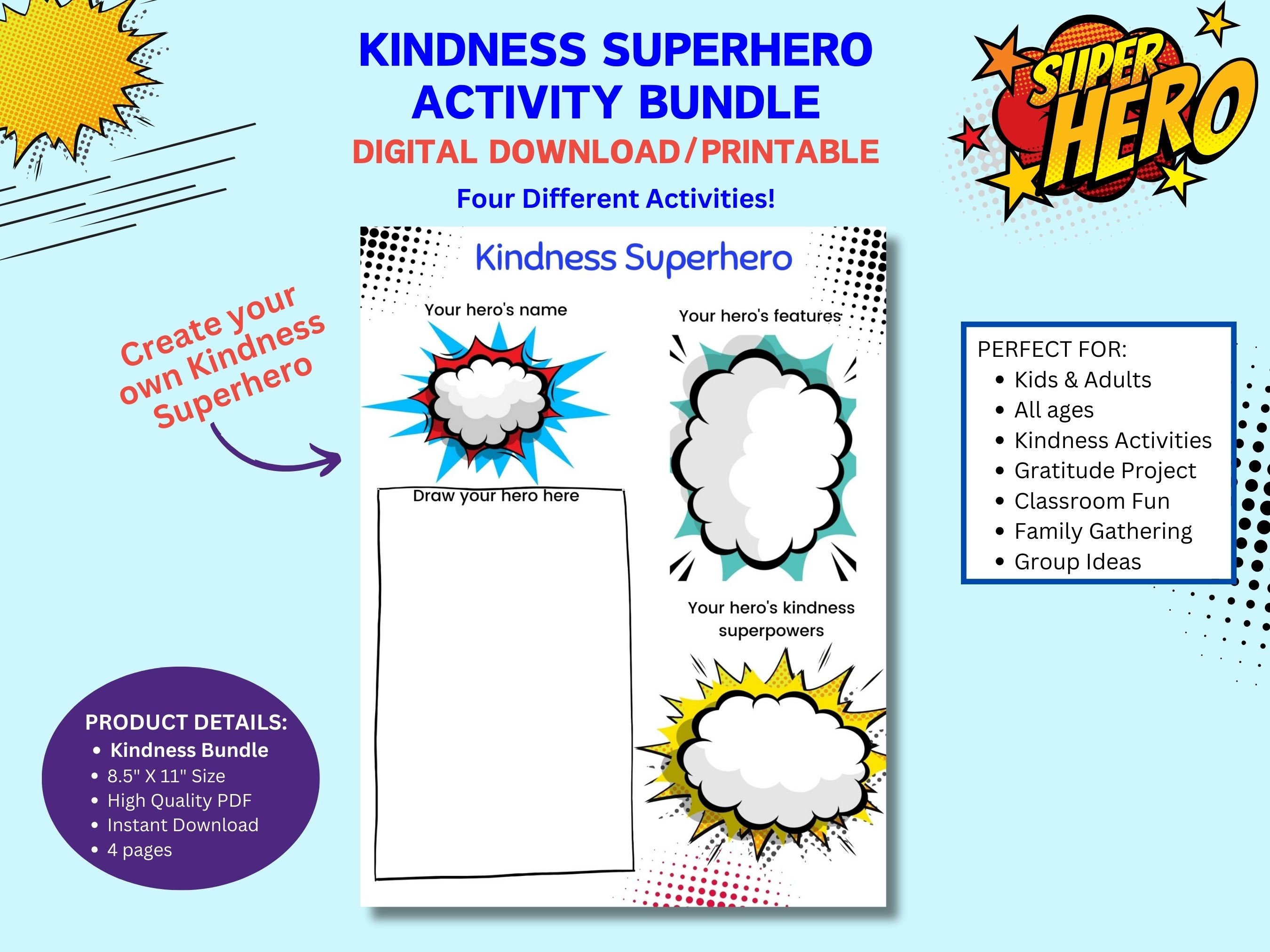 Kindness Superhero Activity Bundle, Create Your Own Hero, DIY Activity ...
