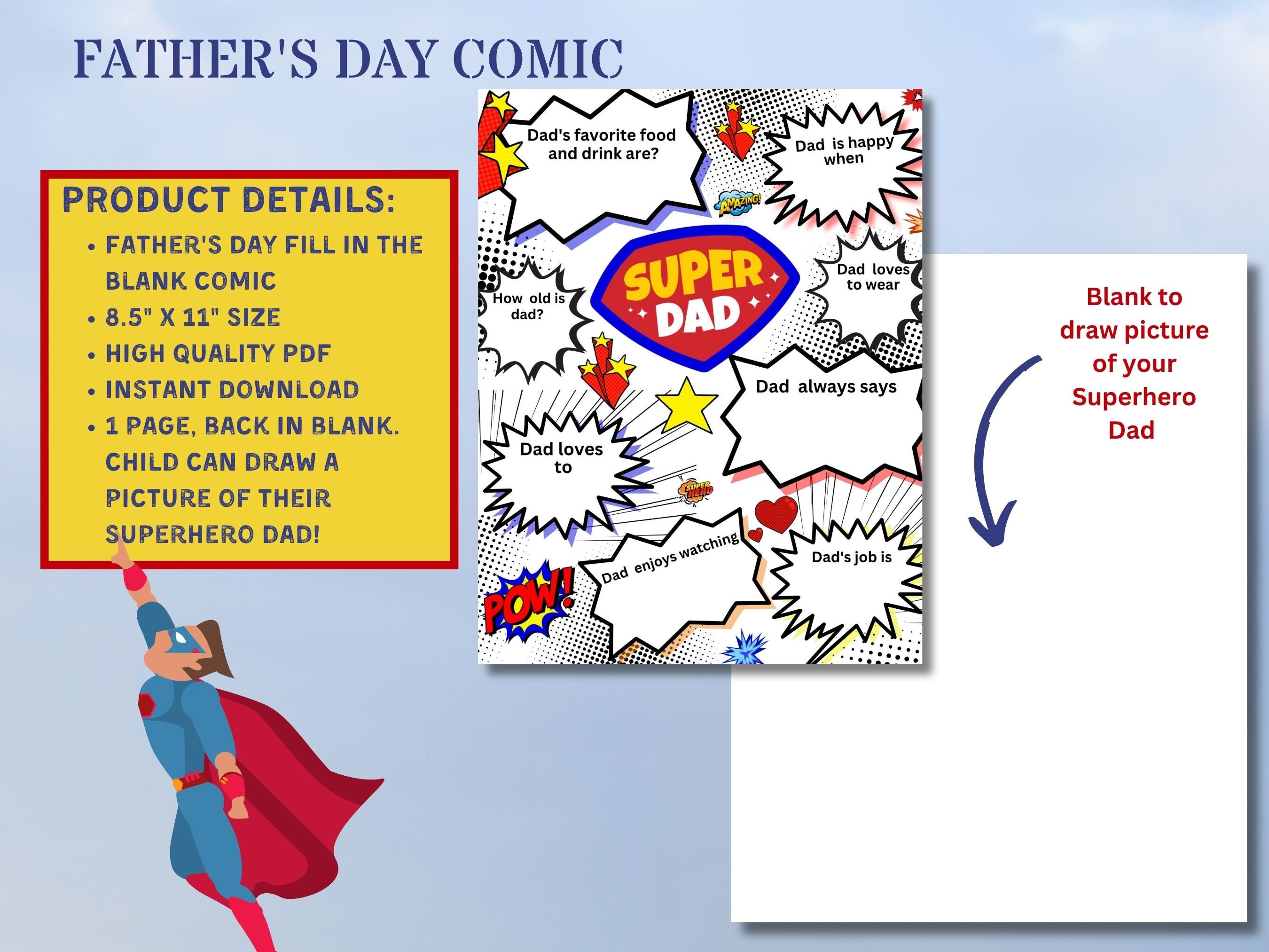 Superhero Dad Father's Day Download/printable Sheet, Perfect Gift for ...