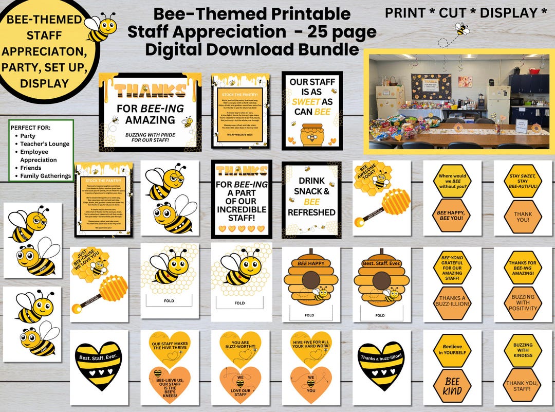 Bee-themed Staff Appreciation Printable, Teacher & Employee ...
