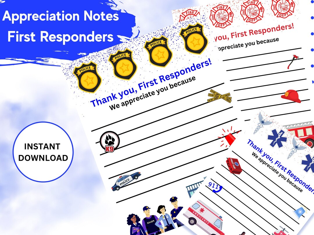 First Responder Thank You Notes - Instant Download & Print, Police, EMS ...