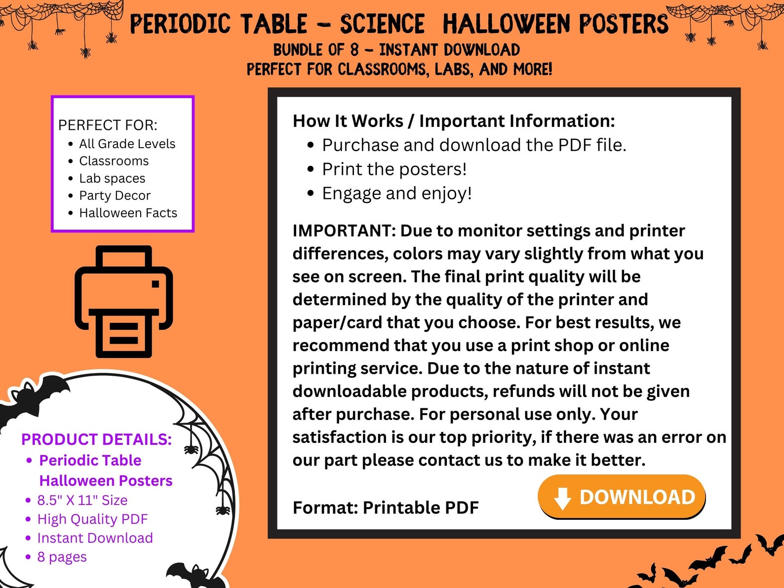 Periodic Table Halloween Science Posters, Halloween Decor, Classroom ...
