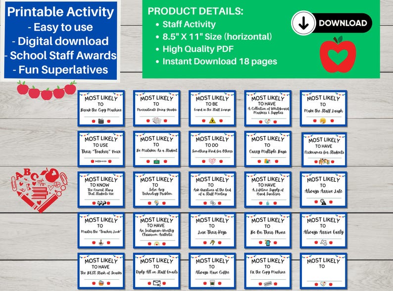 Teacher/staff Superlative Awards, School Party, Funny Teacher ...