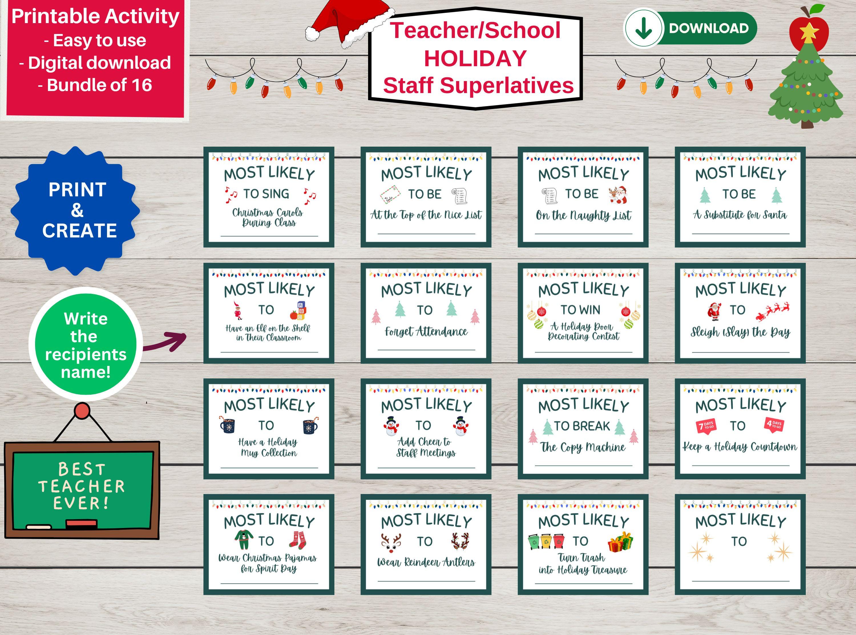 Holiday Teacher/staff Superlative Award, School Christmas/winter Party ...