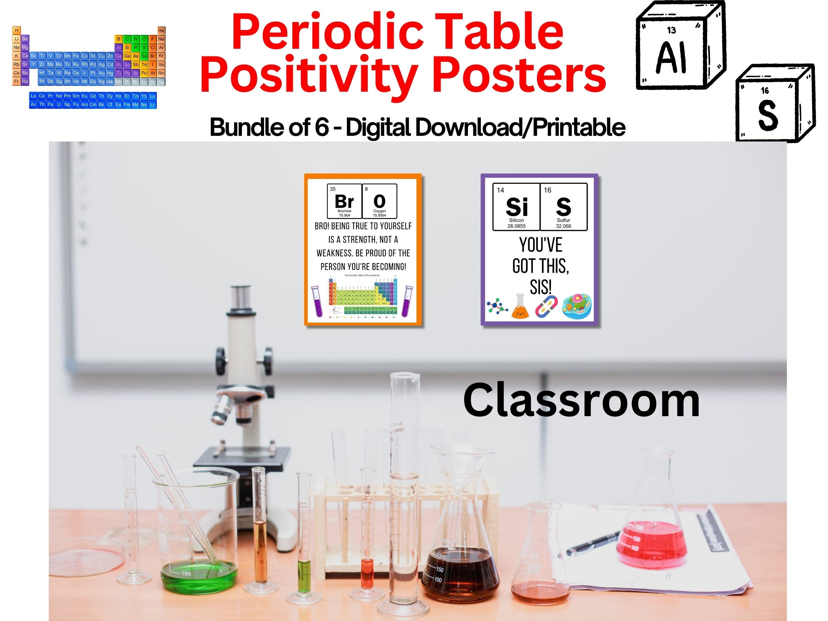 Periodic Table Poster Set, Positive Vibes, Science, STEM, Printable ...