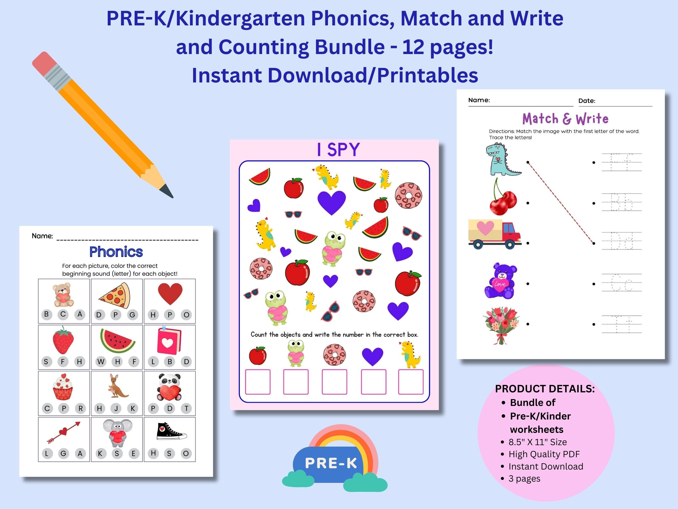 Pre-k, Kindergarten Phonics, Tracing, and Counting Bundle, Valentine's ...