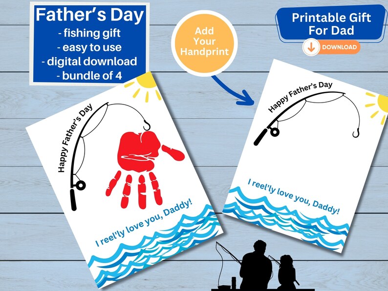 Father's Day Fishing Handprint, Personalized Gift for Dad, Daddy's ...