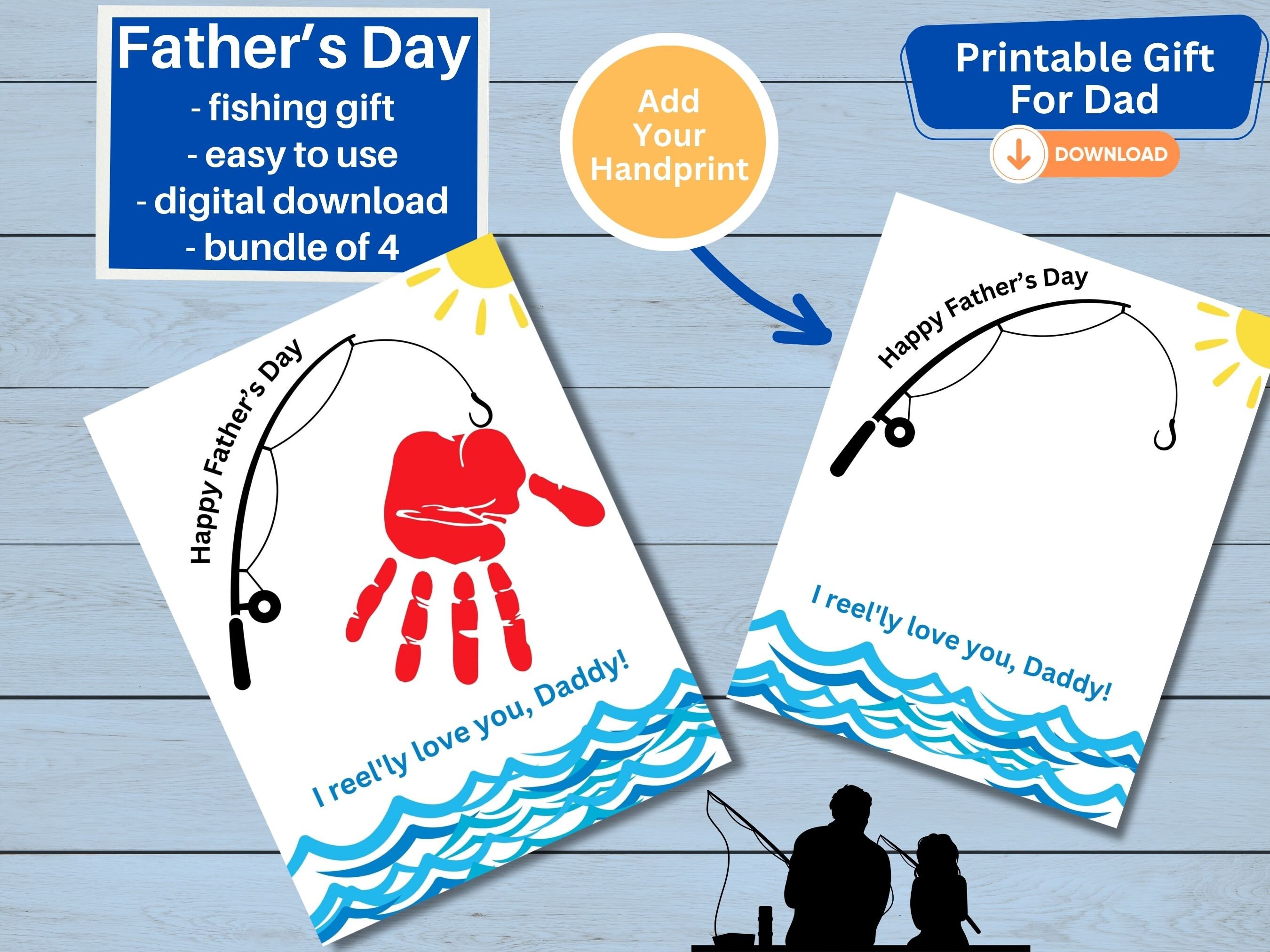 Father's Day Fishing Handprint, Personalized Gift for Dad, Daddy's ...