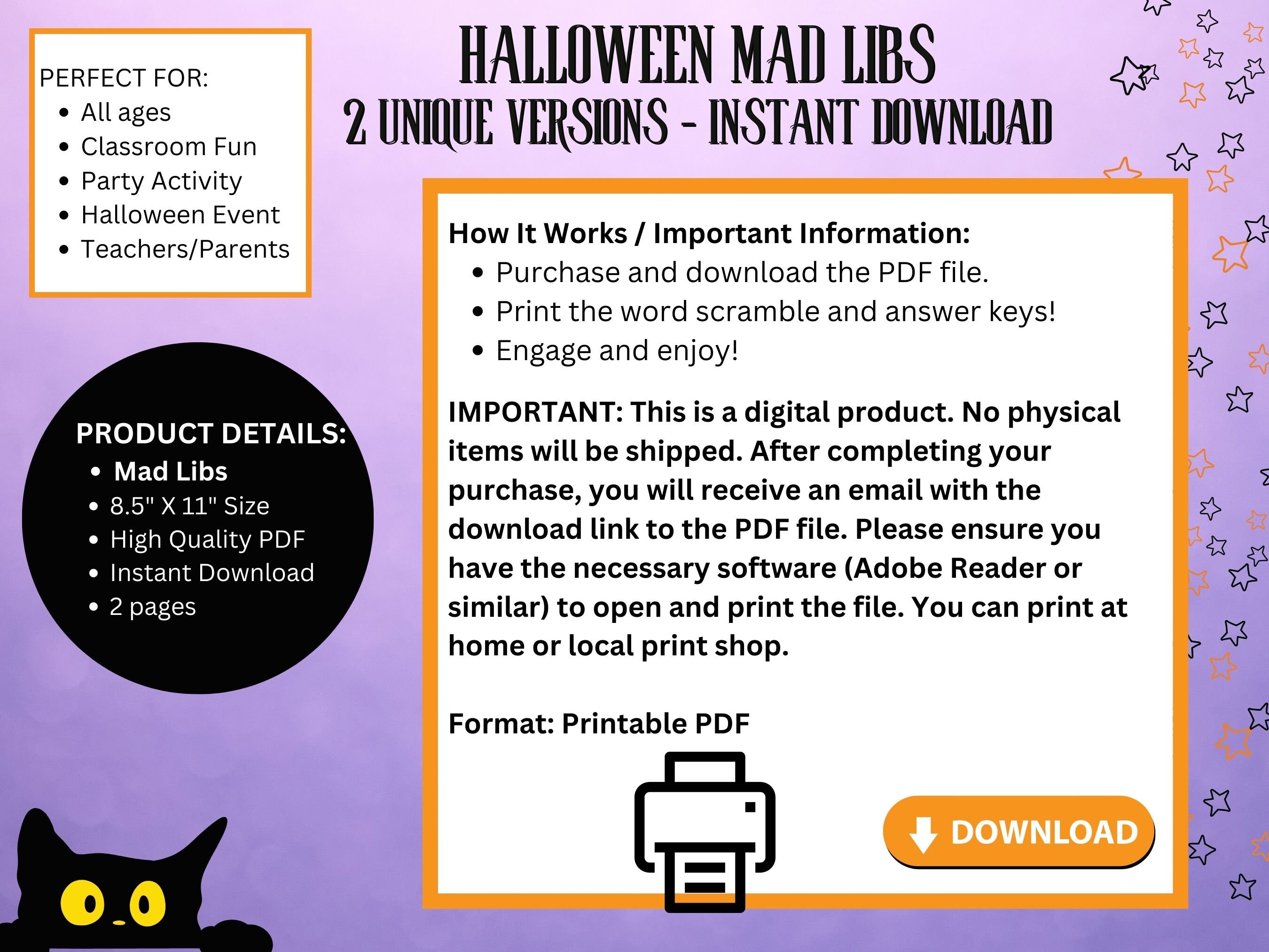 Halloween Mad Libs Bundle - Instant Download, Classroom Activity, Party ...