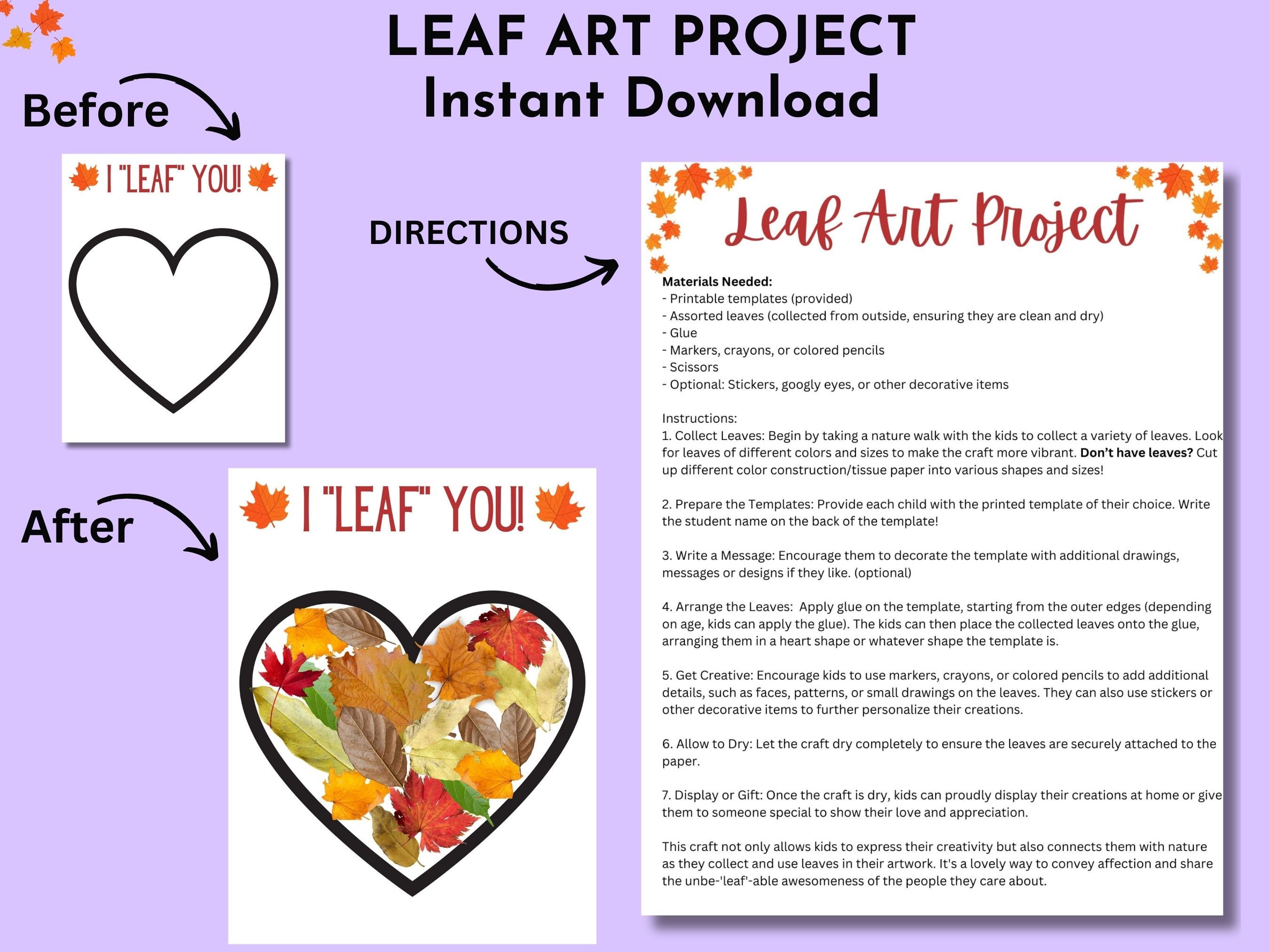 Leaf Art Project, Classroom/group Craft, Homeschool, Fun Activity for ...