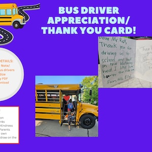 Cute School Bus Driver Appreciation Note/ Thank You Card, Class ...