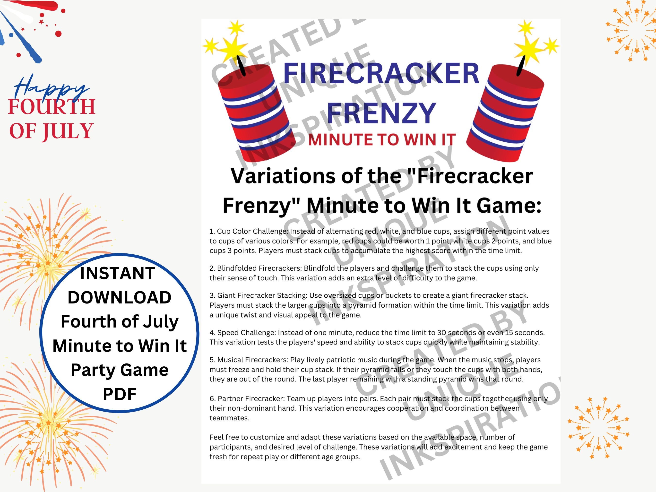 Firecracker Frenzy Fourth of July Minute to Win It Party Game ...