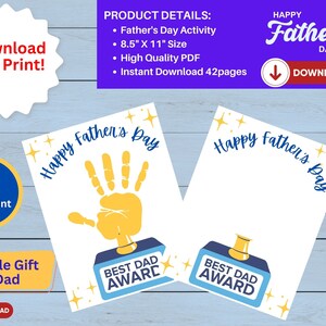 Father's Day Printable, Fathers Day Gift, Handprint Art, Best Dad Award ...