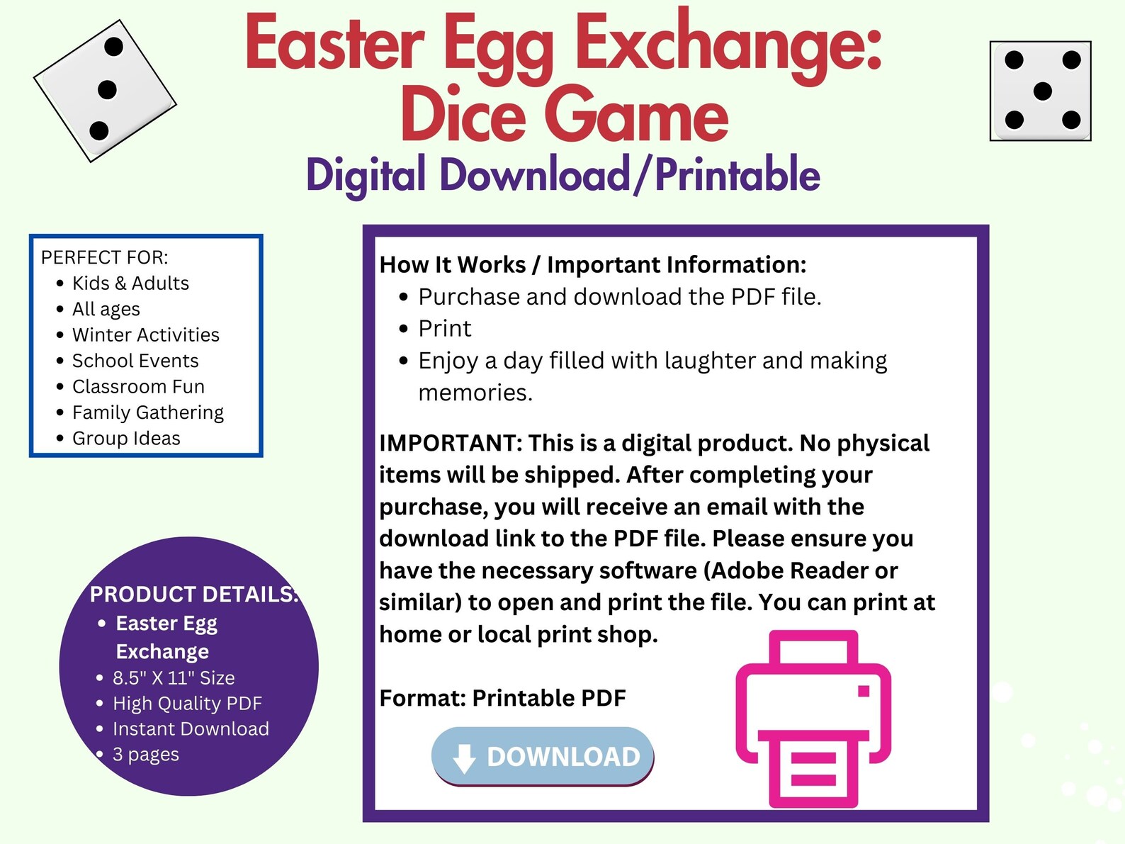 Easter Egg Exchange Dice Party Game, Class/family Activity, Group Game ...