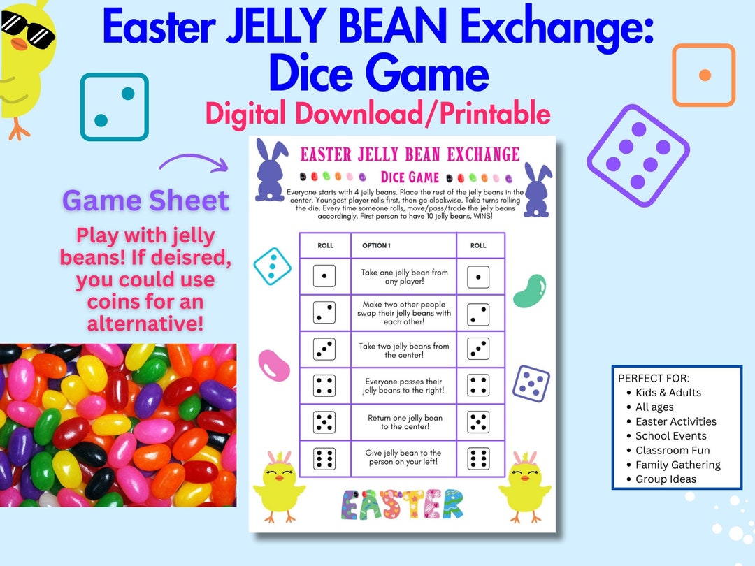 Easter Jellybean Exchange Dice Party Game, Class/family Activity, Group ...
