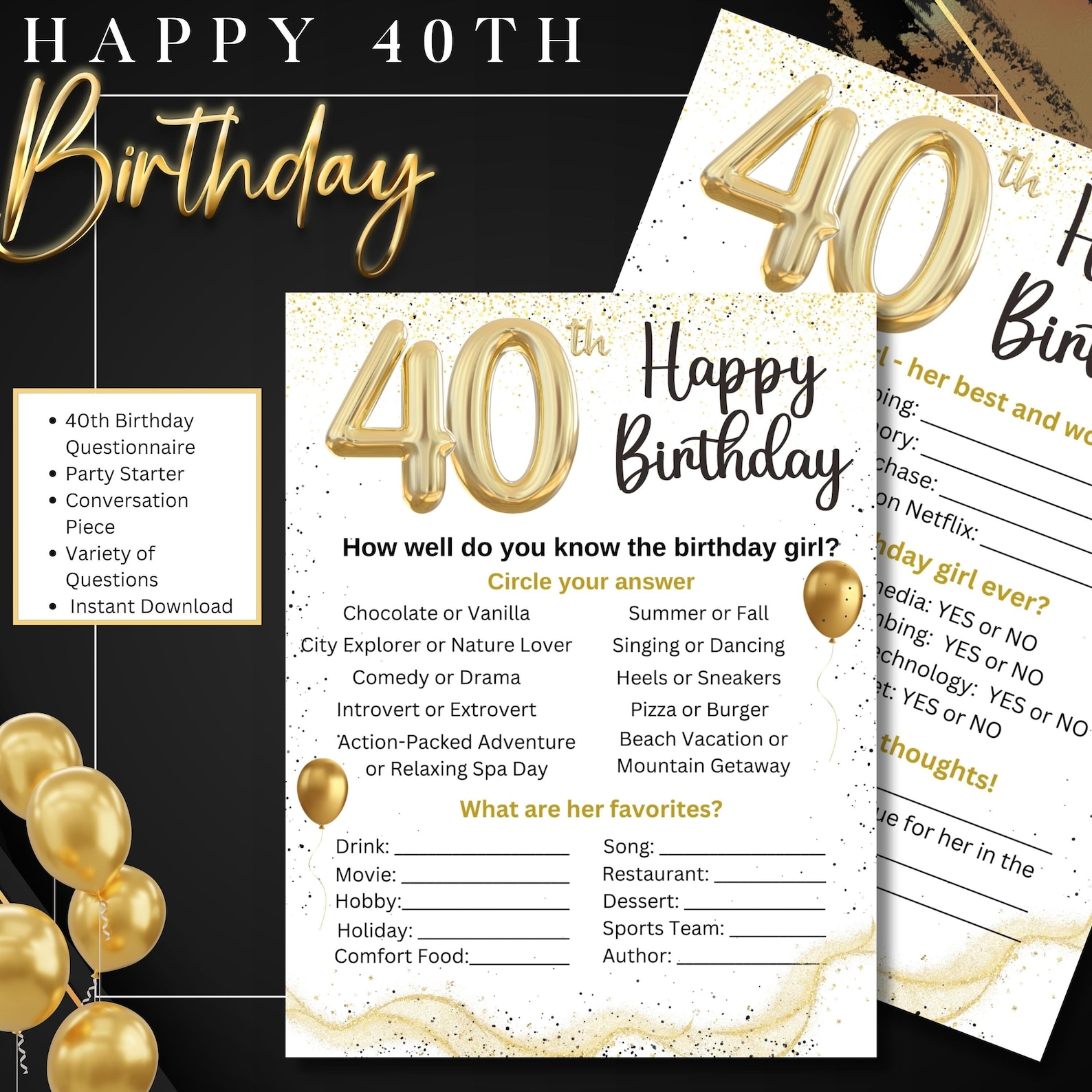 40th Birthday Questionnaire, How Well Do You Know the Birthday Girl ...