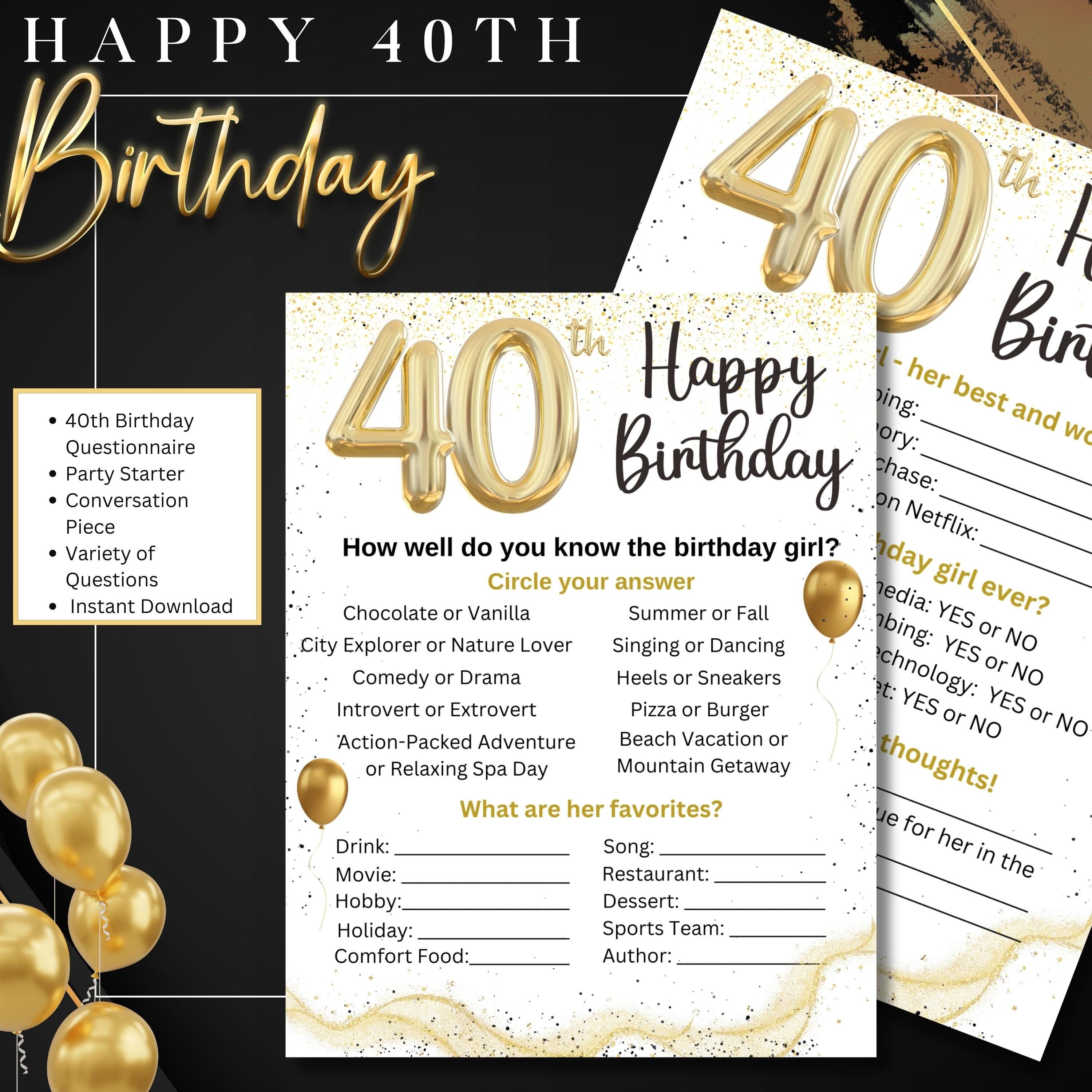 40th Birthday Questionnaire, How Well Do You Know the Birthday Girl ...