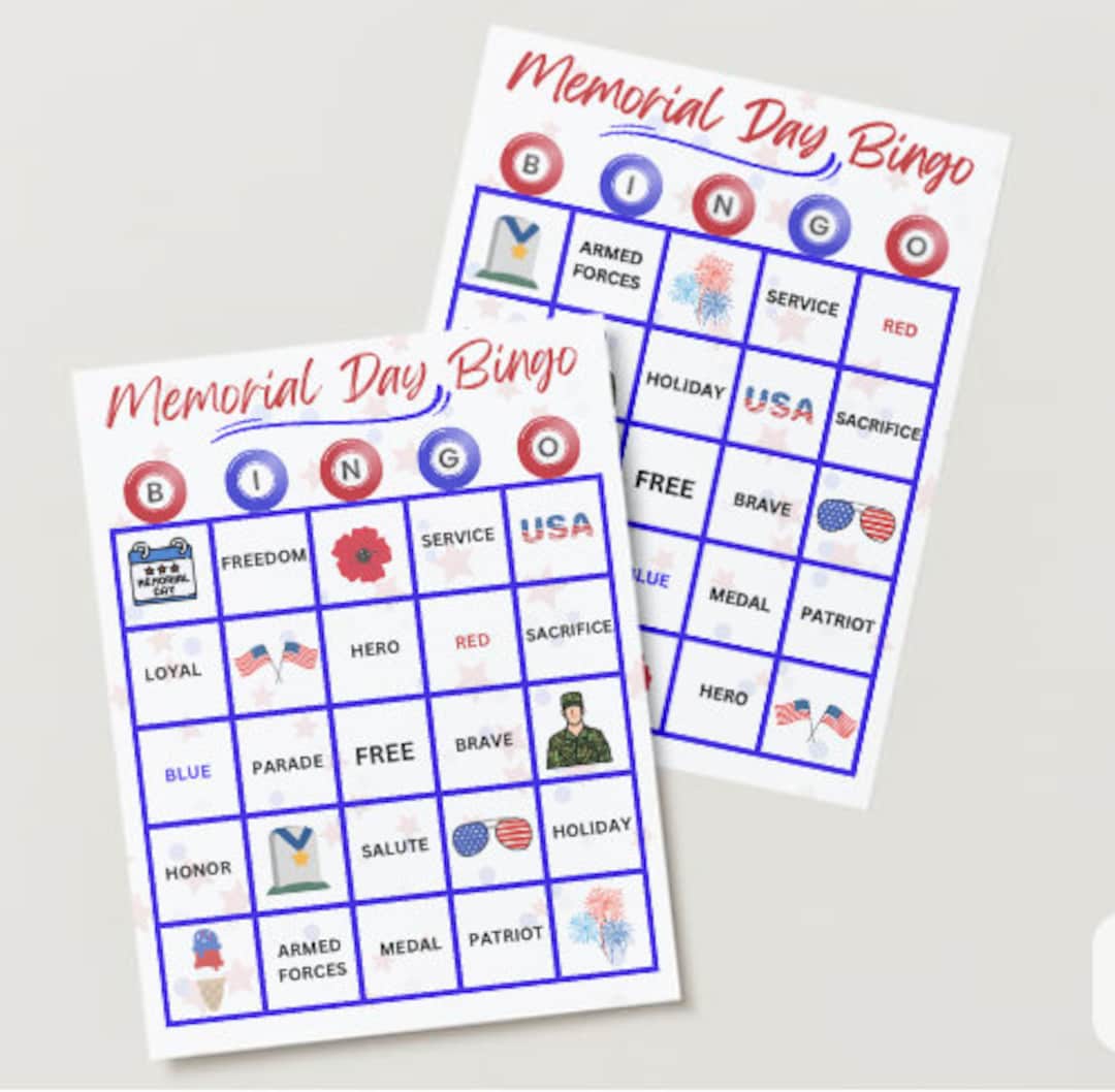 Memorial Day Bingo 30 Unique Printable Bingo Cards - Etsy