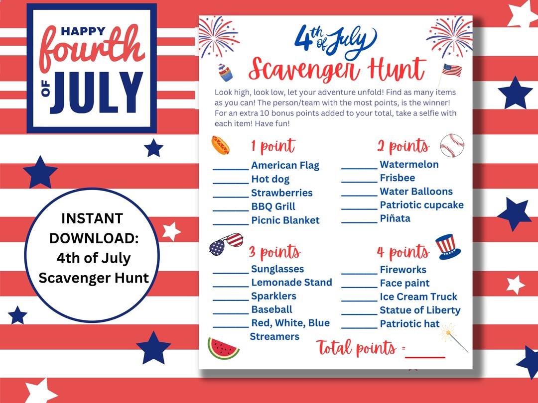 4th of July Scavenger Hunt | Independence Day Game | 4th of July Party ...