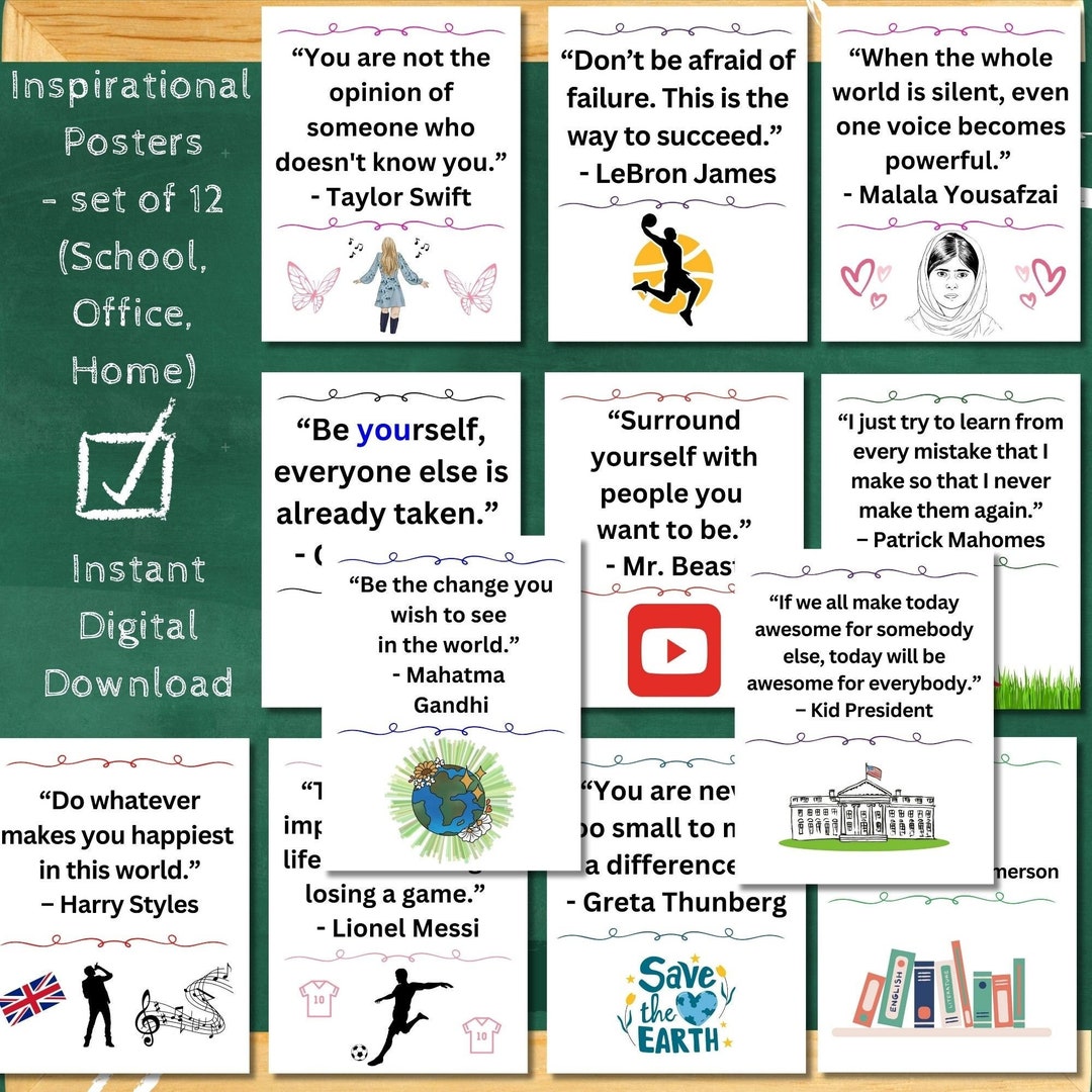 Motivation Posters With Inspirational Quotes, Bundle of 12, Instant ...