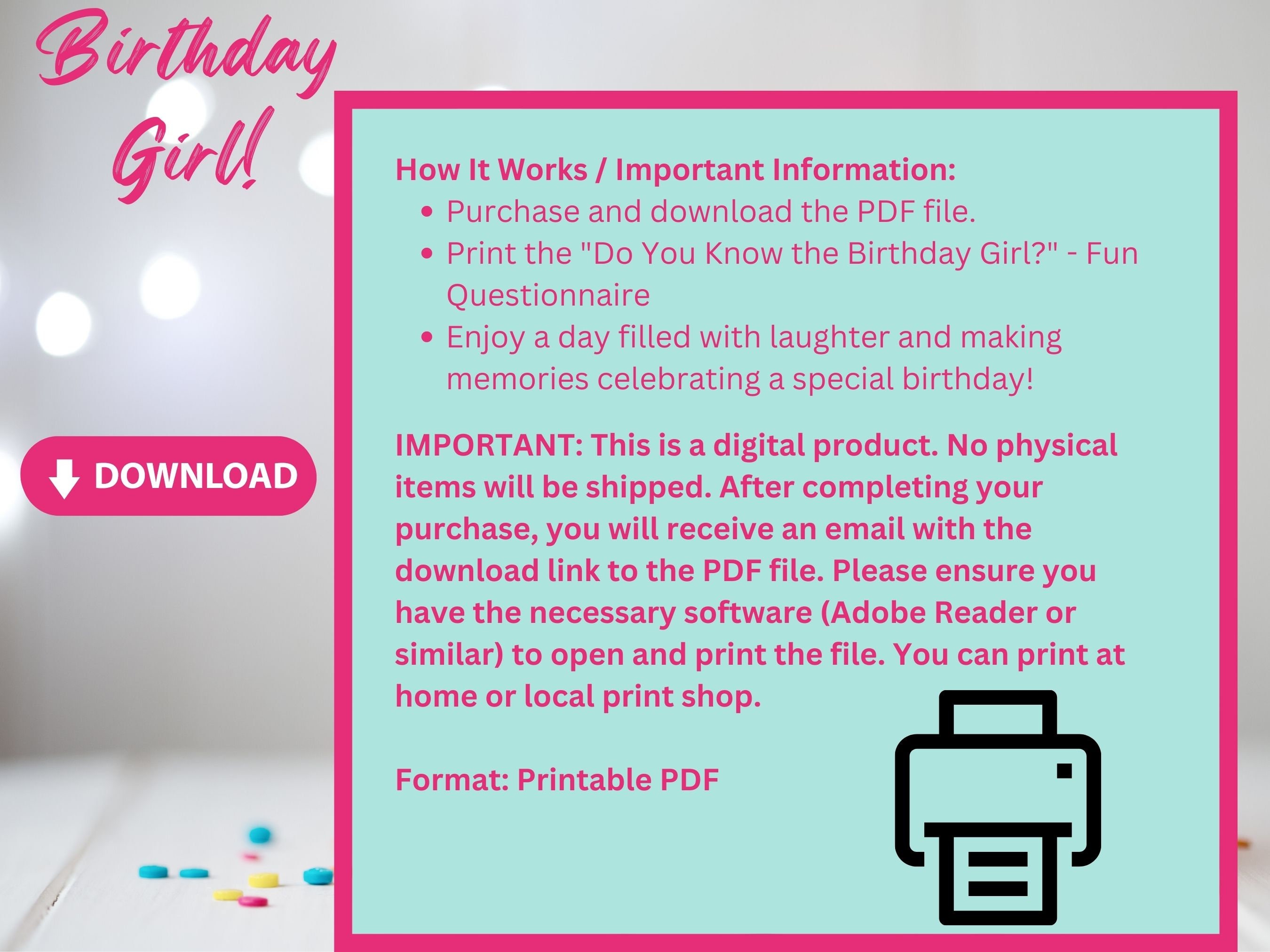 Do You Know the Birthday Girl - Fun Questionnaire for Guests, Birthday ...